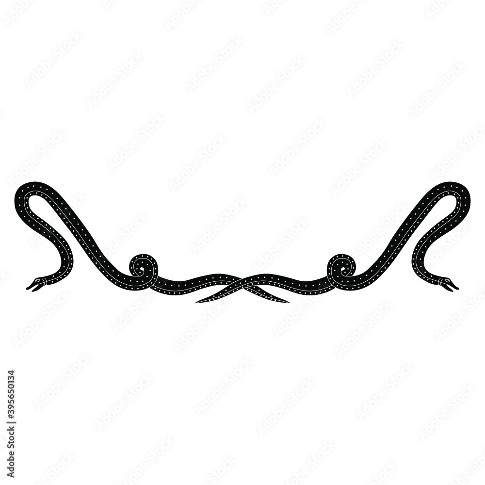 Symmetrical animal ornament with two stylized snakes. Black and white ...