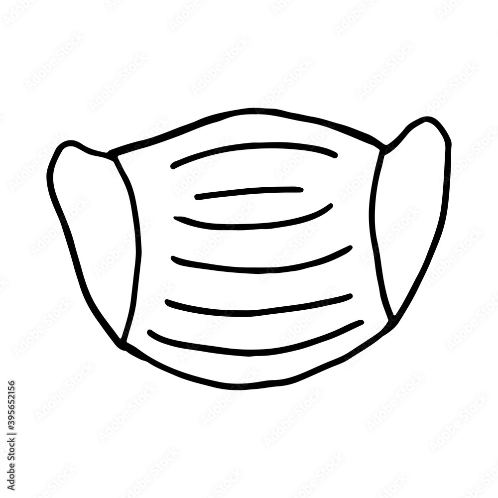 Black and white medical face mask. Vector medicine illustration. Hand ...