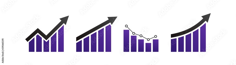 Growing graph set. Business chart with arrow. Growths chart collection ...