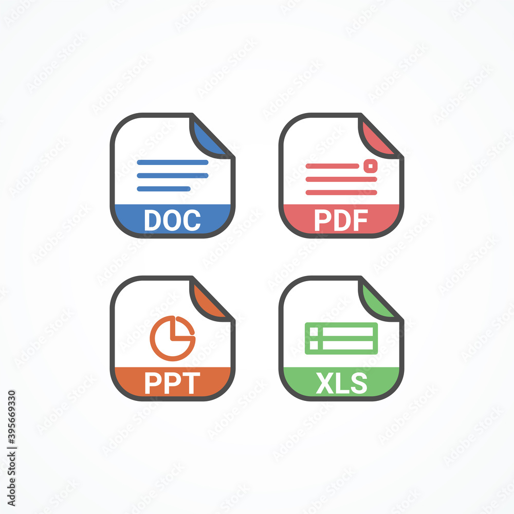 Set of Documents with Symbol Rounded Square Icon. Format Extension icon ...