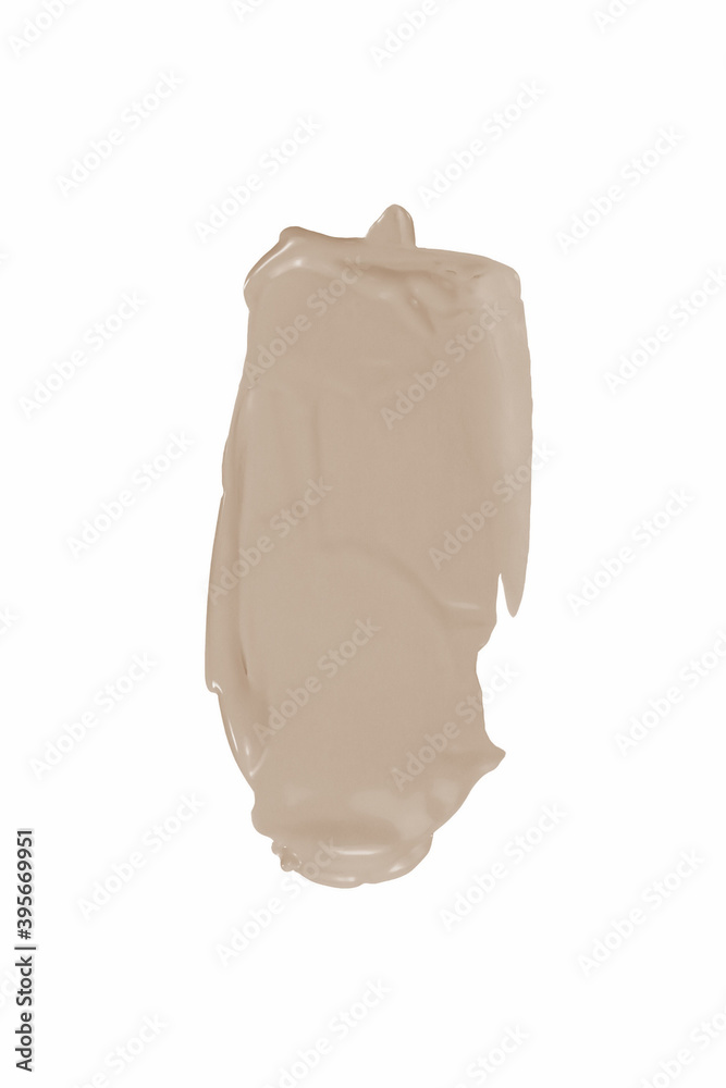 The puddle of an brown oil paint spill isolated over the white ...