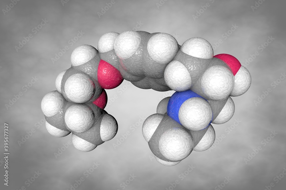 Molecular model of bisoprolol. Atoms are represented as spheres with ...