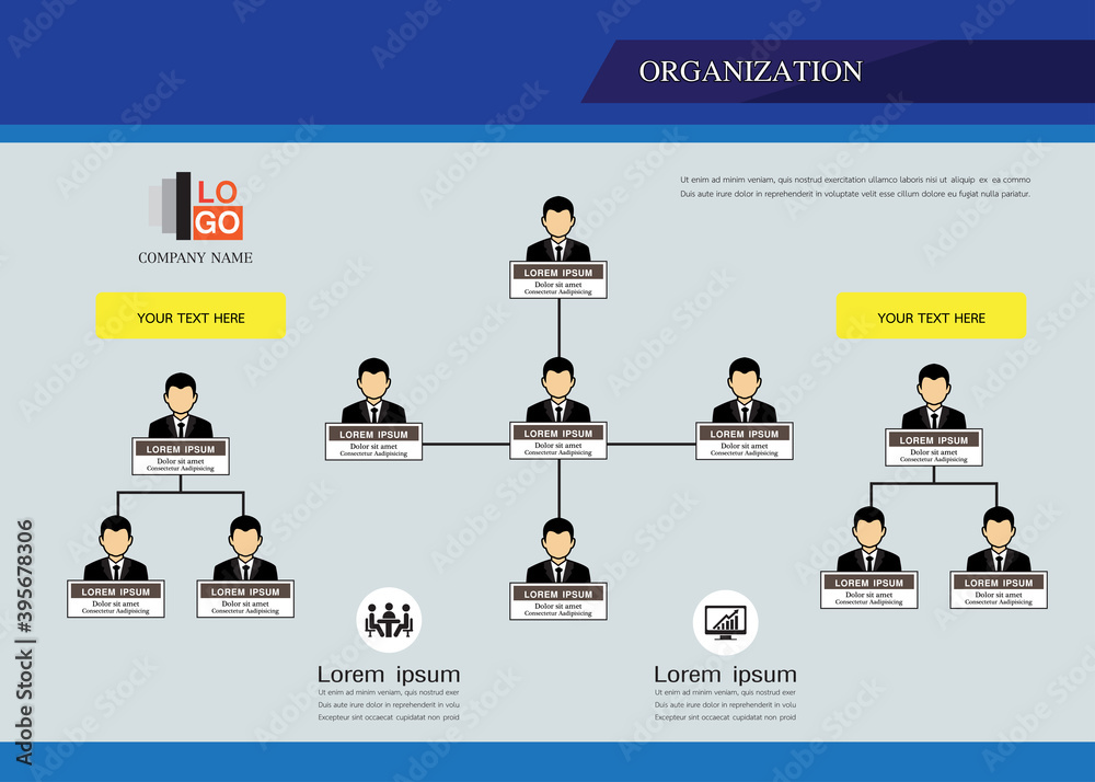 Organization Chart Infographics with People Icon and Abstract Line ...