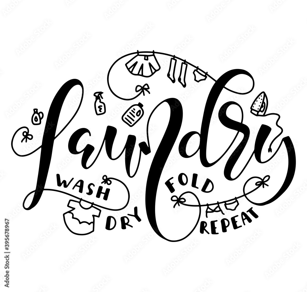 Vetor de Laundry wash, dry, fold, repeat - vector illustration with ...