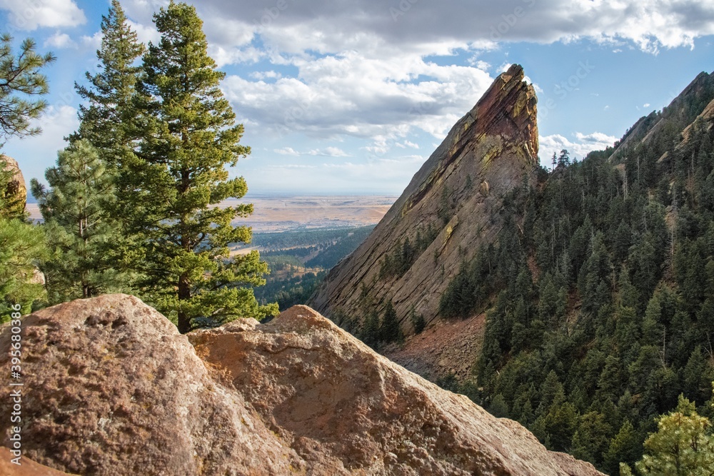 Flatiron in Boulder, Colorado. This view shows the rock face coming ...