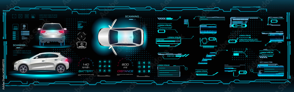 Car user interface HUD, GUI, UI. Virtual graphical interface with ...