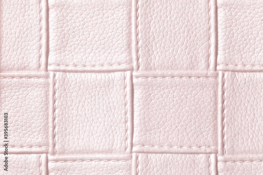 Texture of light pink leather background with square pattern and stitch ...