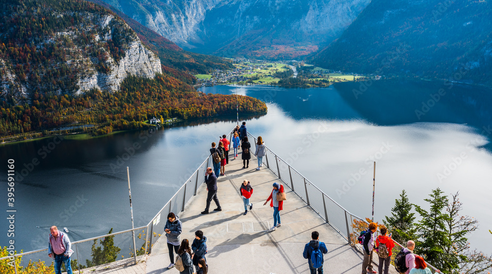 Hallstatt Skywalk World Heritage View (Welterbeblick). Tourists ...