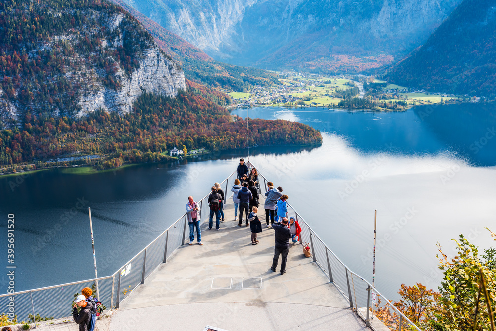 Hallstatt Skywalk World Heritage View (Welterbeblick). Tourists ...