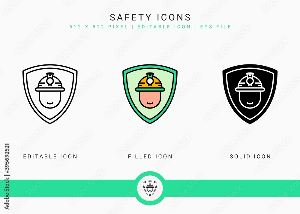 Safety icons set vector illustration with solid icon line style. Secure ...