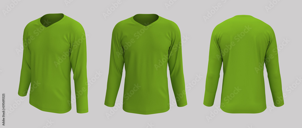men's long-sleeve t-shirt mockup in front, side and back views, design ...