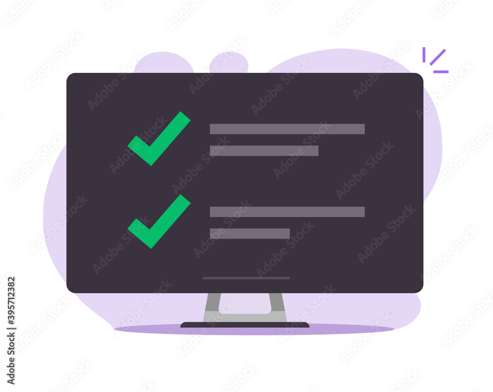 Checklist with check marks list online on computer screen vector flat ...