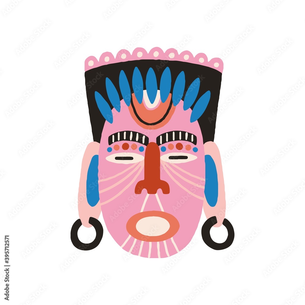 Ethnic african tribal pink mask with closed eyes and open mouth ...