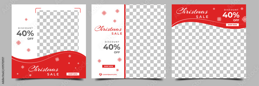 Set of editable square banner designs. Red and white color background ...