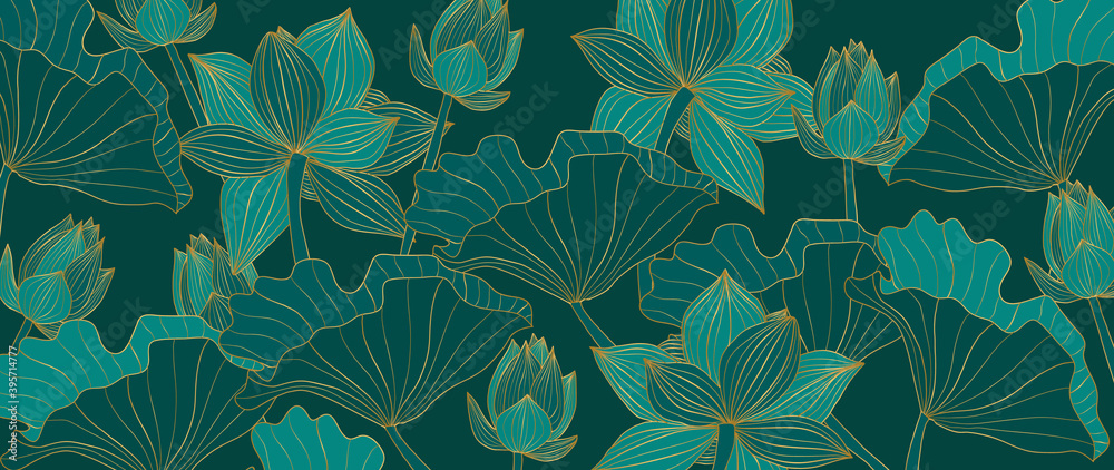 Luxury wallpaper design with Golden lotus and natural background. Lotus ...
