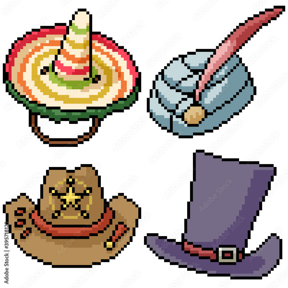 pixel art set isolated nation unique hat Stock Vector | Adobe Stock
