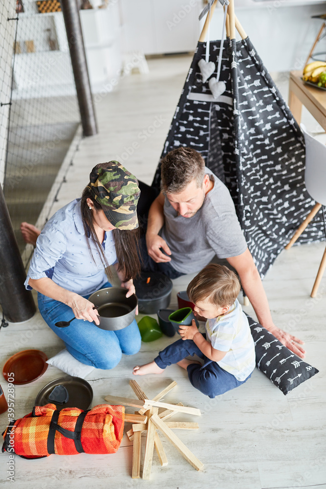 Family with child camping and camping at home Stock Photo | Adobe Stock