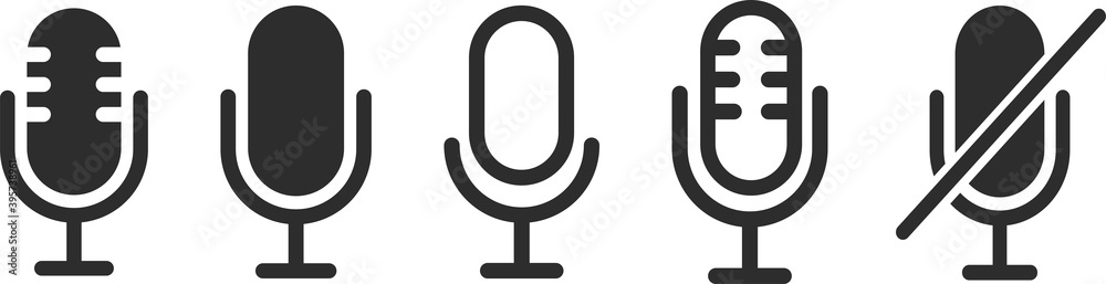 Mute and unmute audio microphone flat vector icons for video apps and ...
