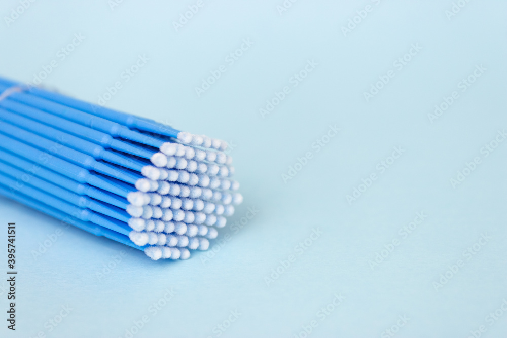 Blue microbrushes, small brushes for cleaning eyelashes and teeth. Blue ...