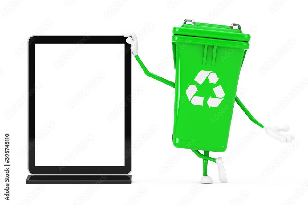 Recycle Sign Green Garbage Trash Bin Character Mascot with Blank Trade ...