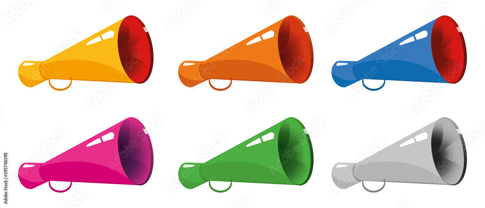 Retro colorful vector vintage megaphone set. Megaphone on a white ...