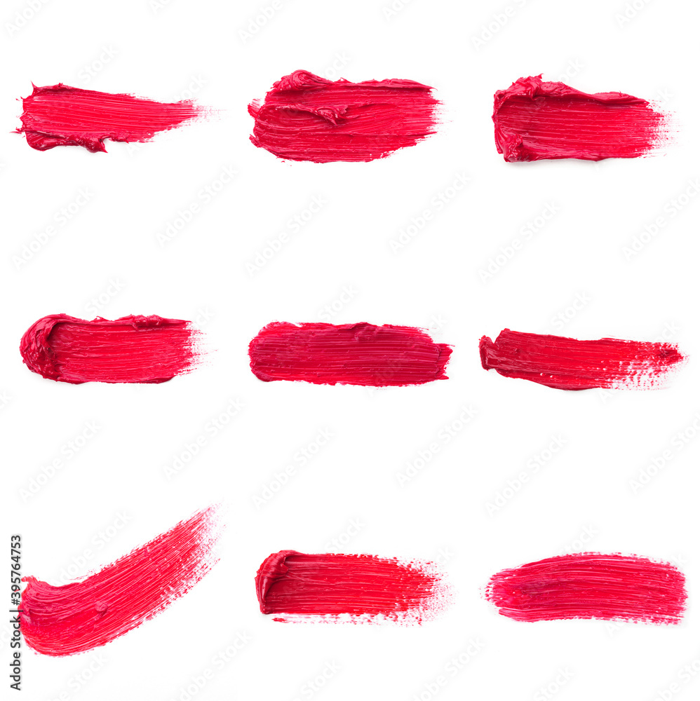 Lipstick smear smudge swatch isolated on white background. Cream makeup ...