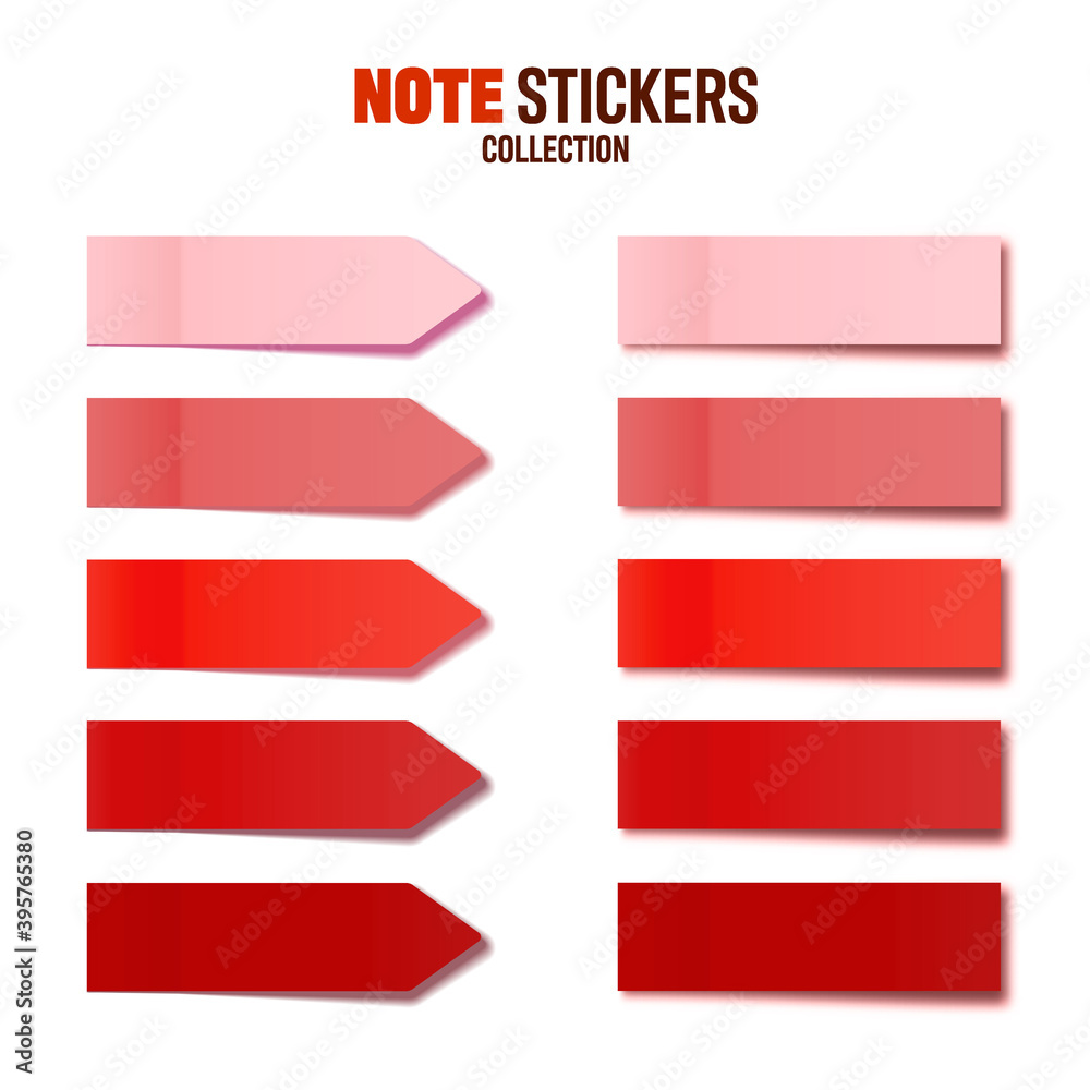 Realistic red sticky notes collection. Arrow flag tabs. Post note ...