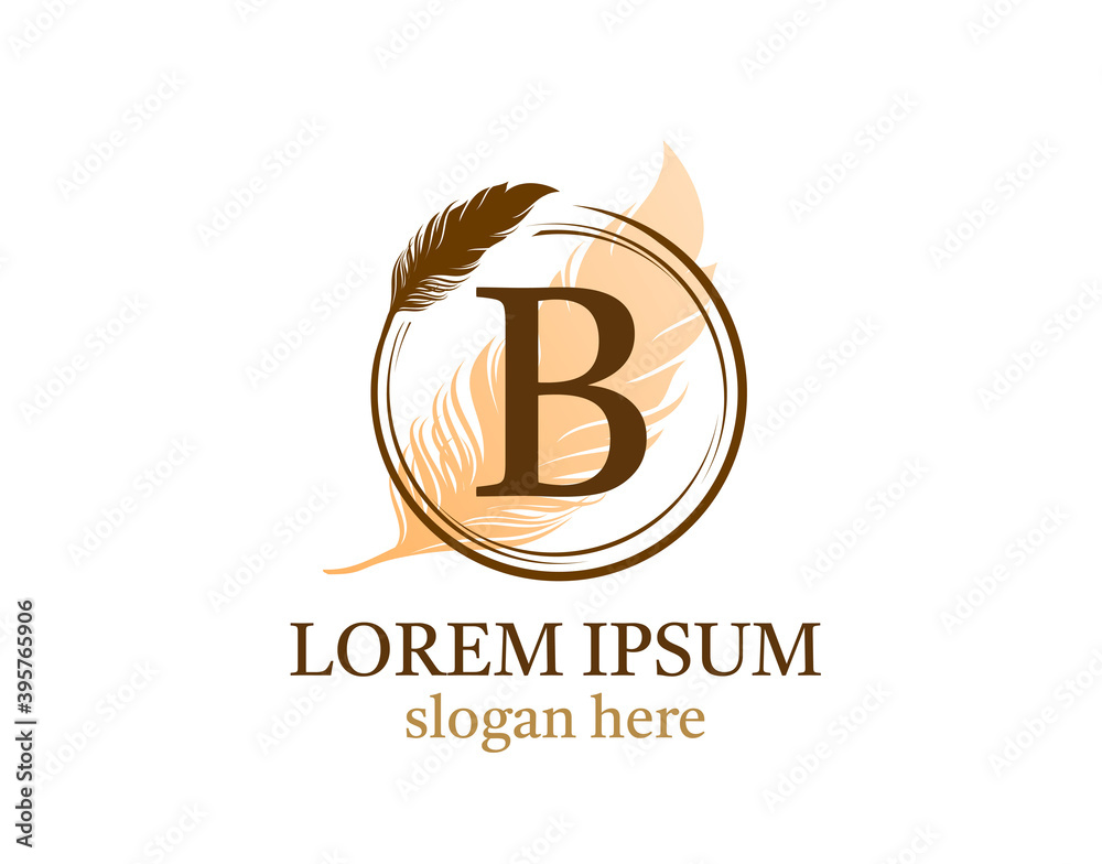 Feather letter B icon design, vector design concept circle feather with ...