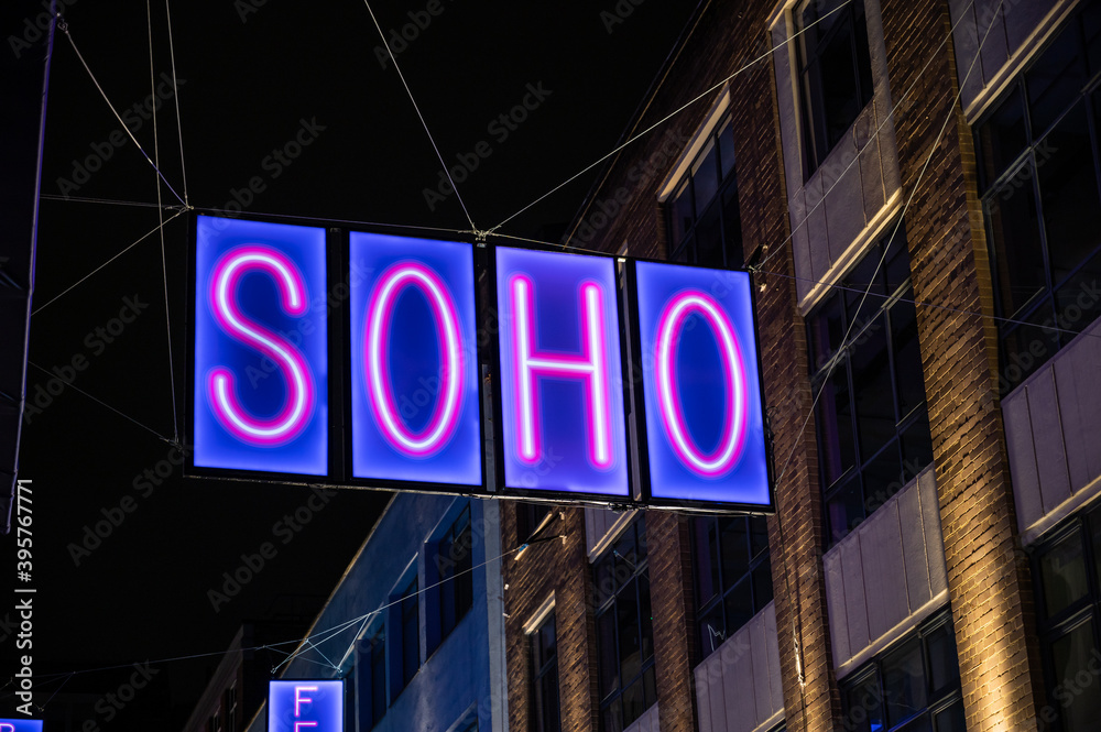 Illuminated SOHO sign as part of the Carnaby Street 2020 Christmas ...