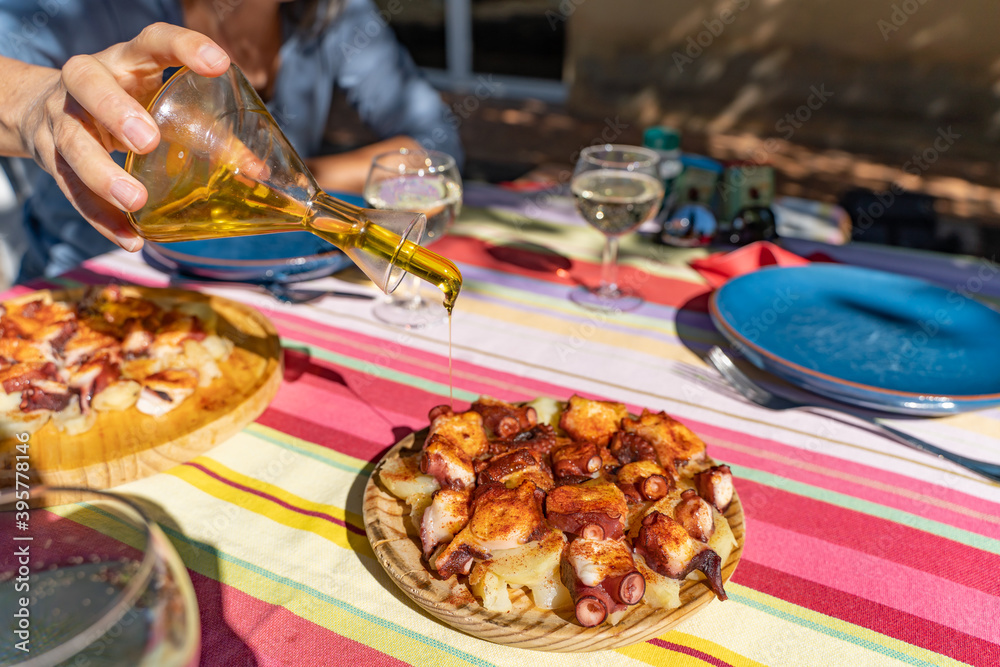 Pulpo a la gallega octopus Spanish recipe. Tapas and pinchos outdoor ...