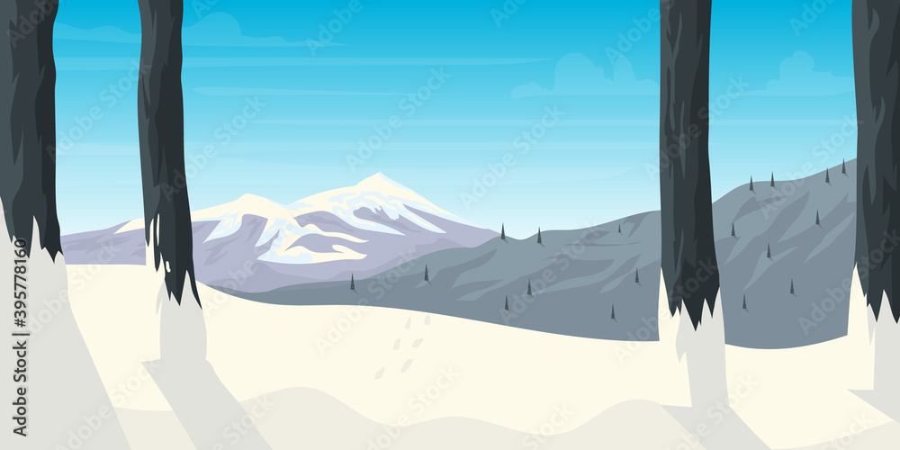 vector landscape bacground illustrasi pemandangan pegunungan di musim ...