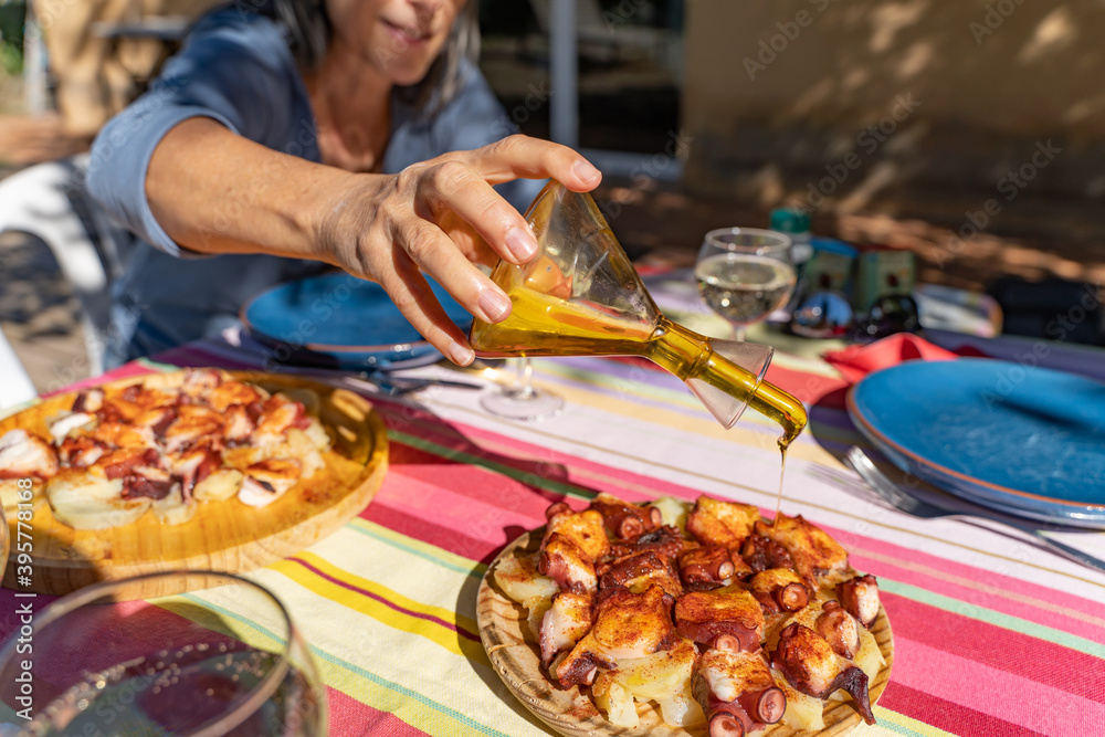 Pulpo a la gallega octopus Spanish recipe. Tapas and pinchos outdoor ...