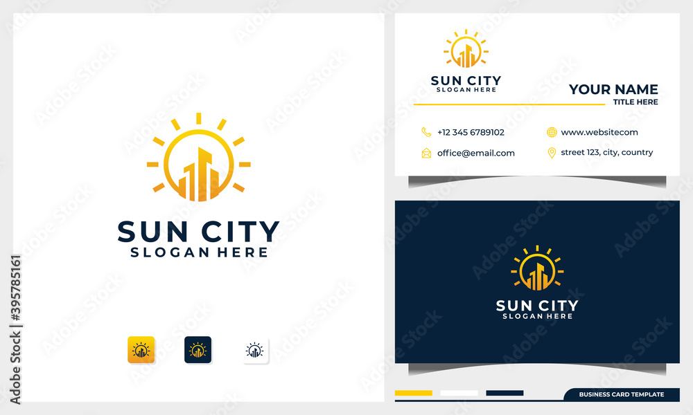 building logo with sun concept and business card design template Stock ...