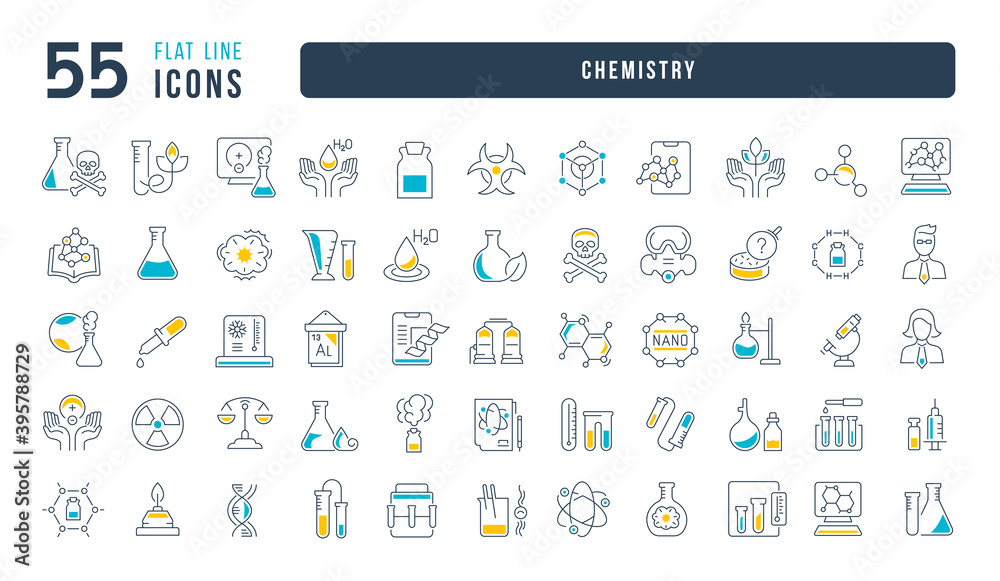 Set of linear icons of Chemistry Stock Vector | Adobe Stock