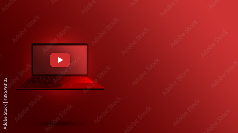 Youtube logo on laptop screen 3d rendering Stock Illustration | Adobe Stock