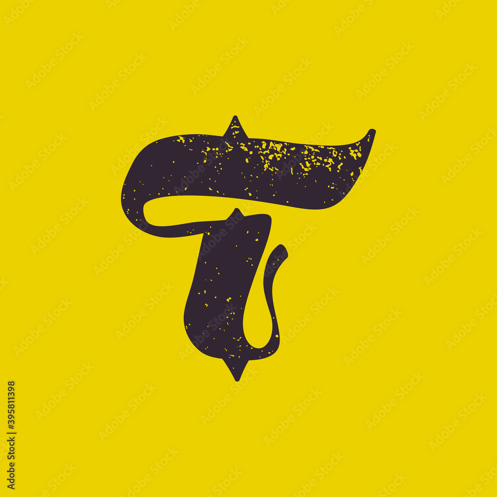 T letter calligraphy logo in horror style with grunge texture. Stock ...