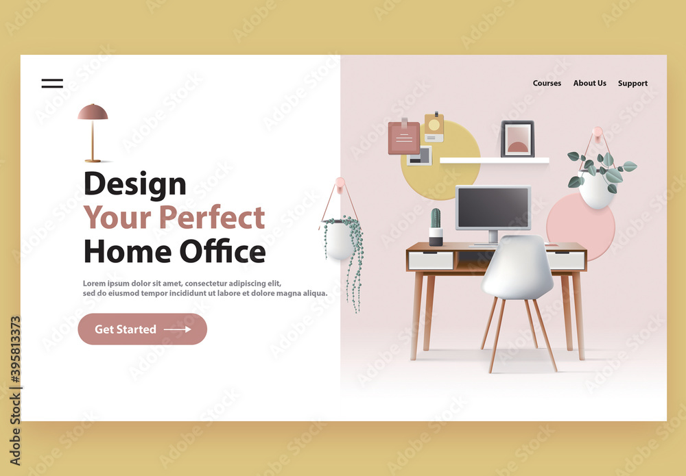 Website Header Illustration with Home Office Stock Template | Adobe Stock