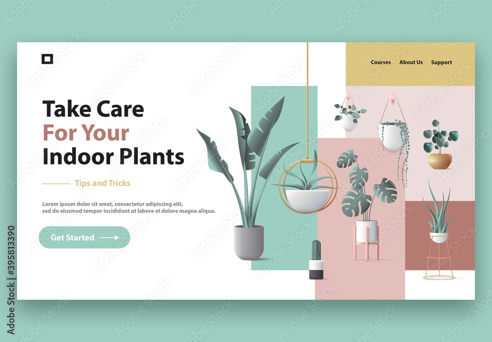 Website Header Template with Modern Indoor Plants Illustration Stock ...
