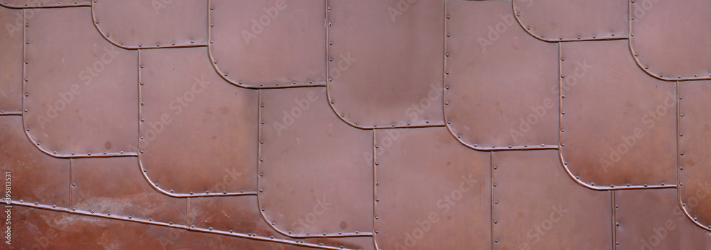 long panorama beautiful steampunk texture, metal sheet with rivets ...