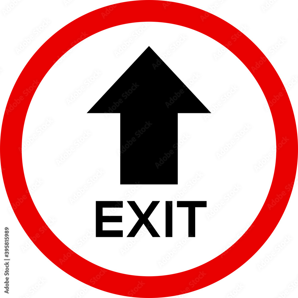 Exit Up Arrow sign. Red circle background. Safety signs and symbols ...