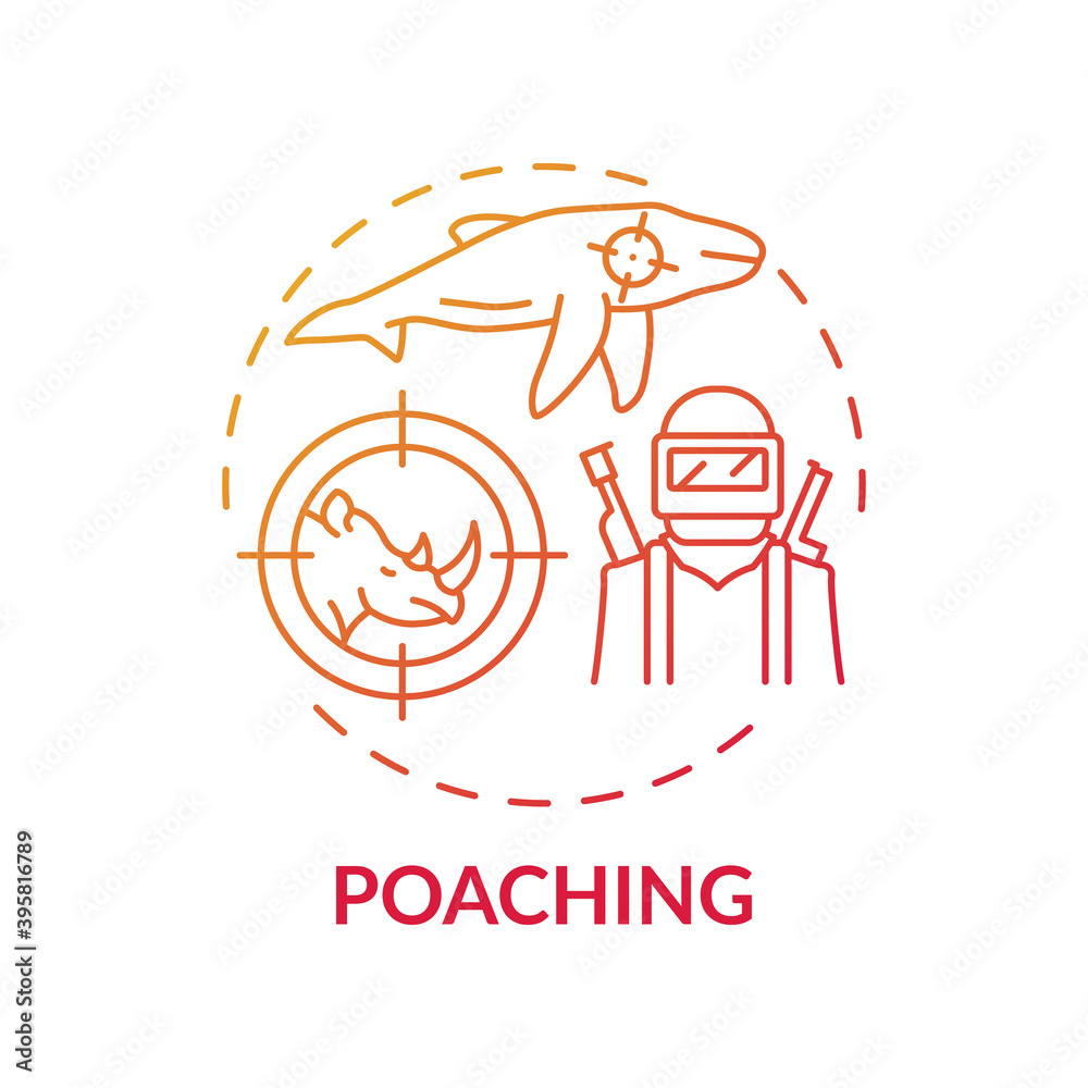 Poaching red gradient concept icon. Illegal hunting, fishing. Trap ...