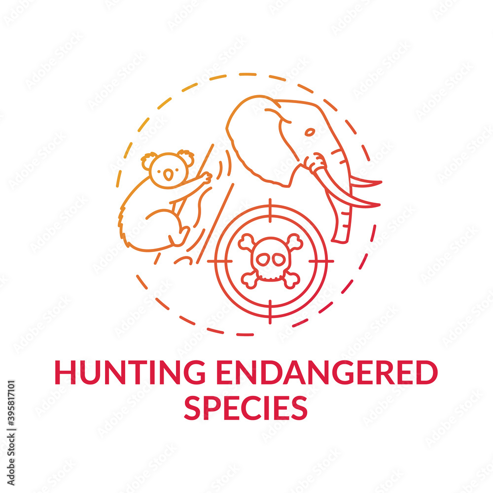 Hunting endangered species red gradient concept icon. Biodiversity loss ...