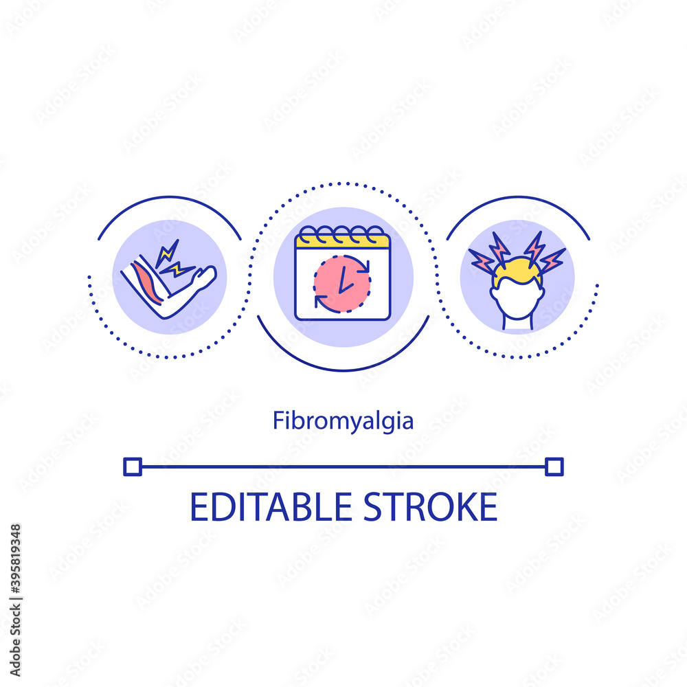 Fibromyalgia concept icon. Medical condition characterized by chronic ...