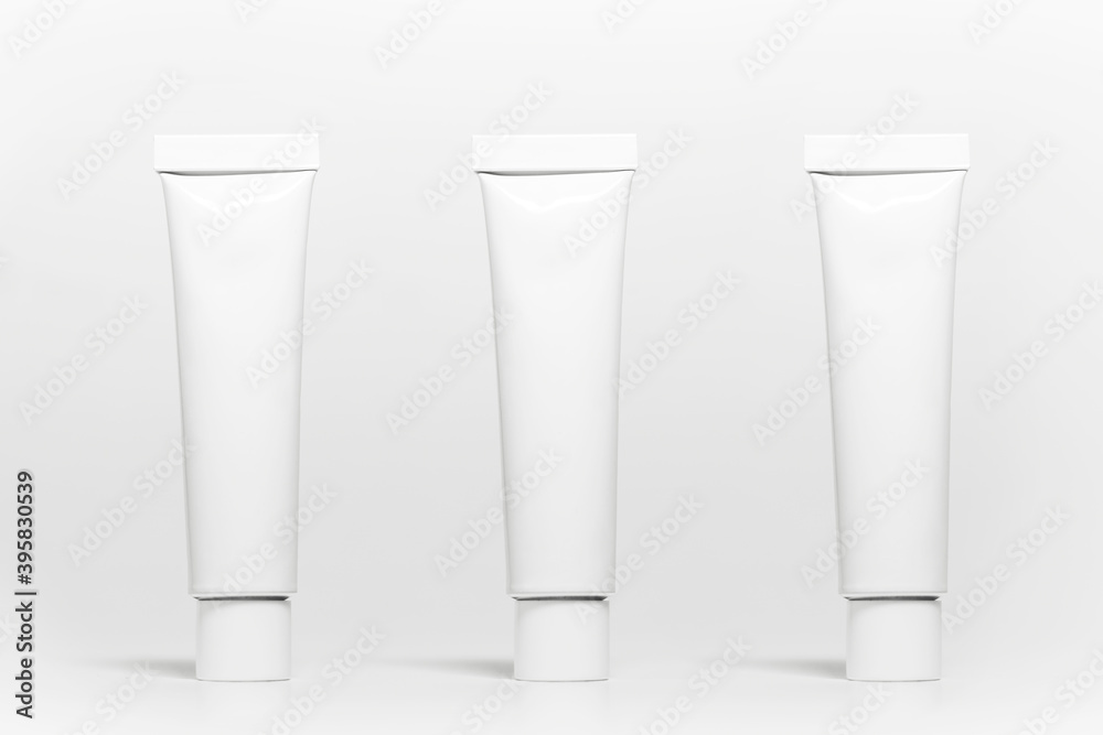 Set of white aluminum toothpaste tube isolated on white studio ...