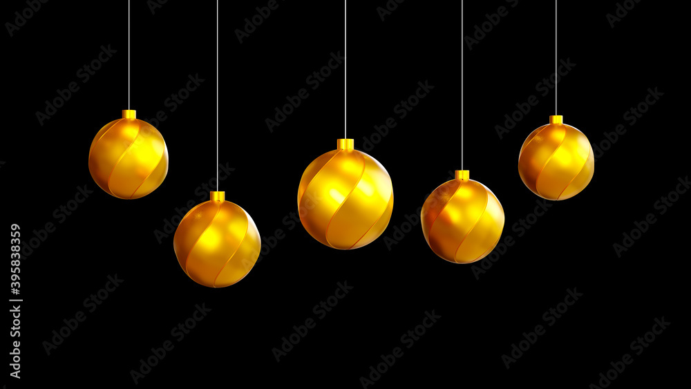 3D Rendering of Decorative Christmas Shining Balls on black background ...