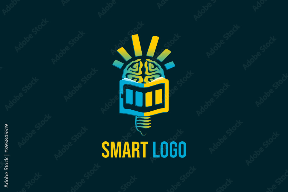 Vector smart logo with book, battery, lights and brain illustration ...