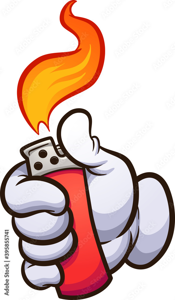 Cartoon hand glove lighting a lighter. Vector clip art illustration ...
