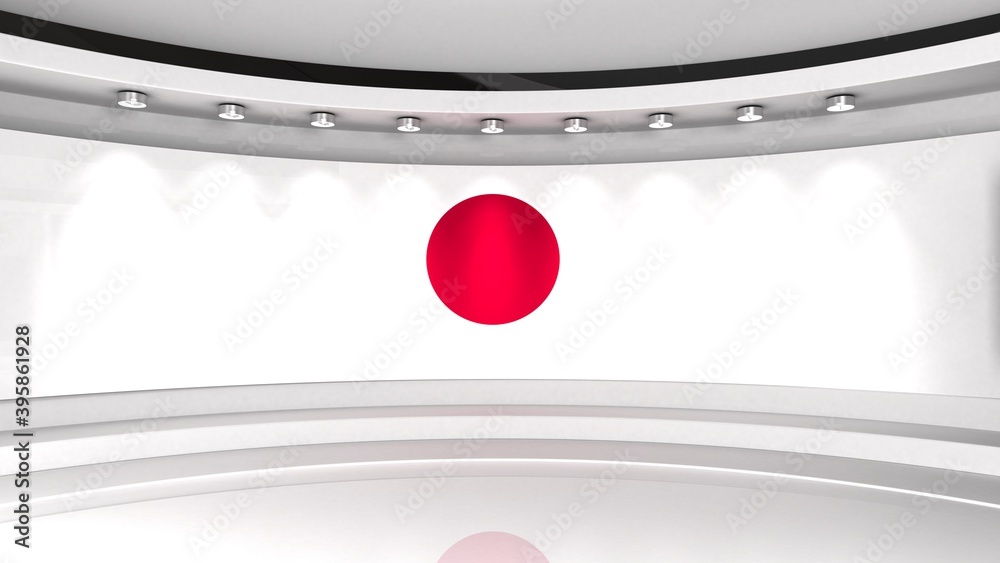 TV studio. Japan. Japanese flag studio. Japanese flag background. News ...