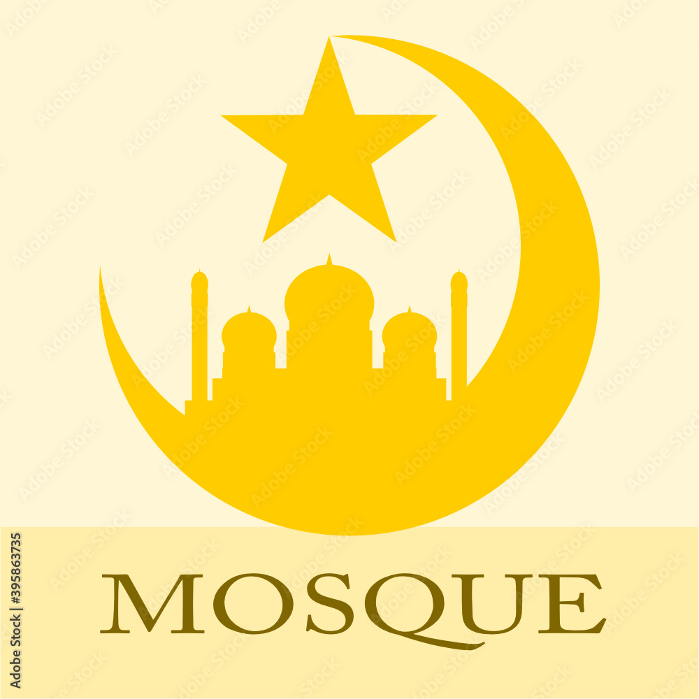 moon and star mosque logo in yellow shades. flat vector. suitable for ...