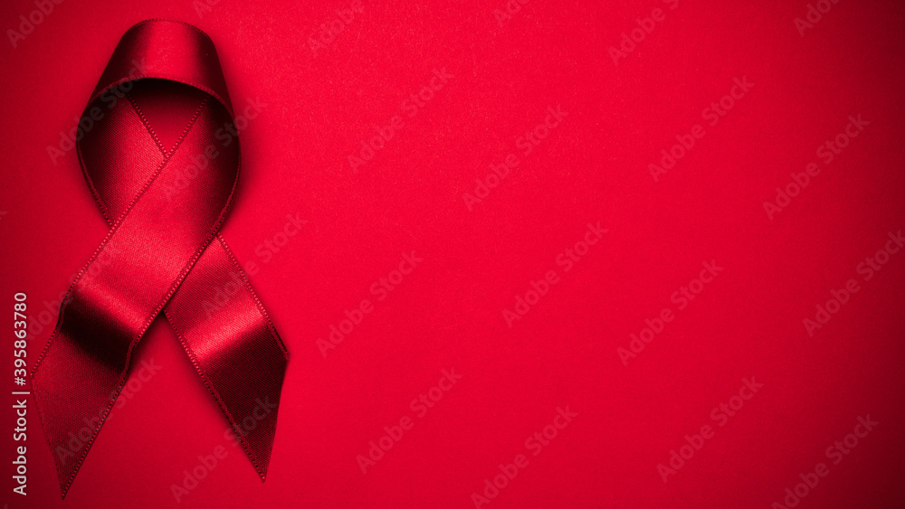 Hiv day. Red ribbon symbol in hiv world day on dark red background ...